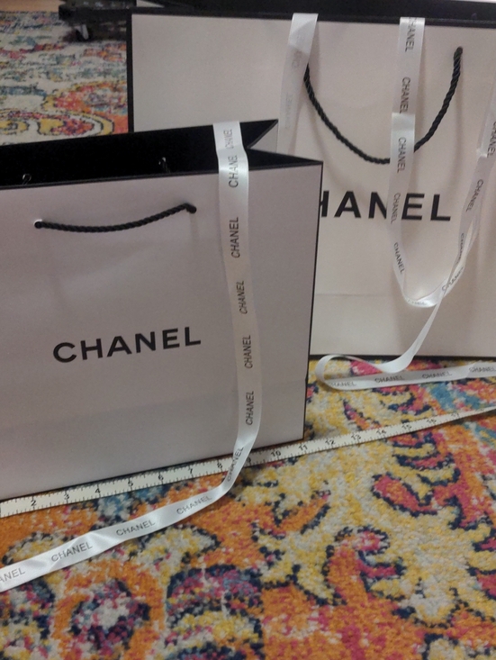 CHANEL | Bags | Chanel White Shopping Tote With Black Logo And Black ...
